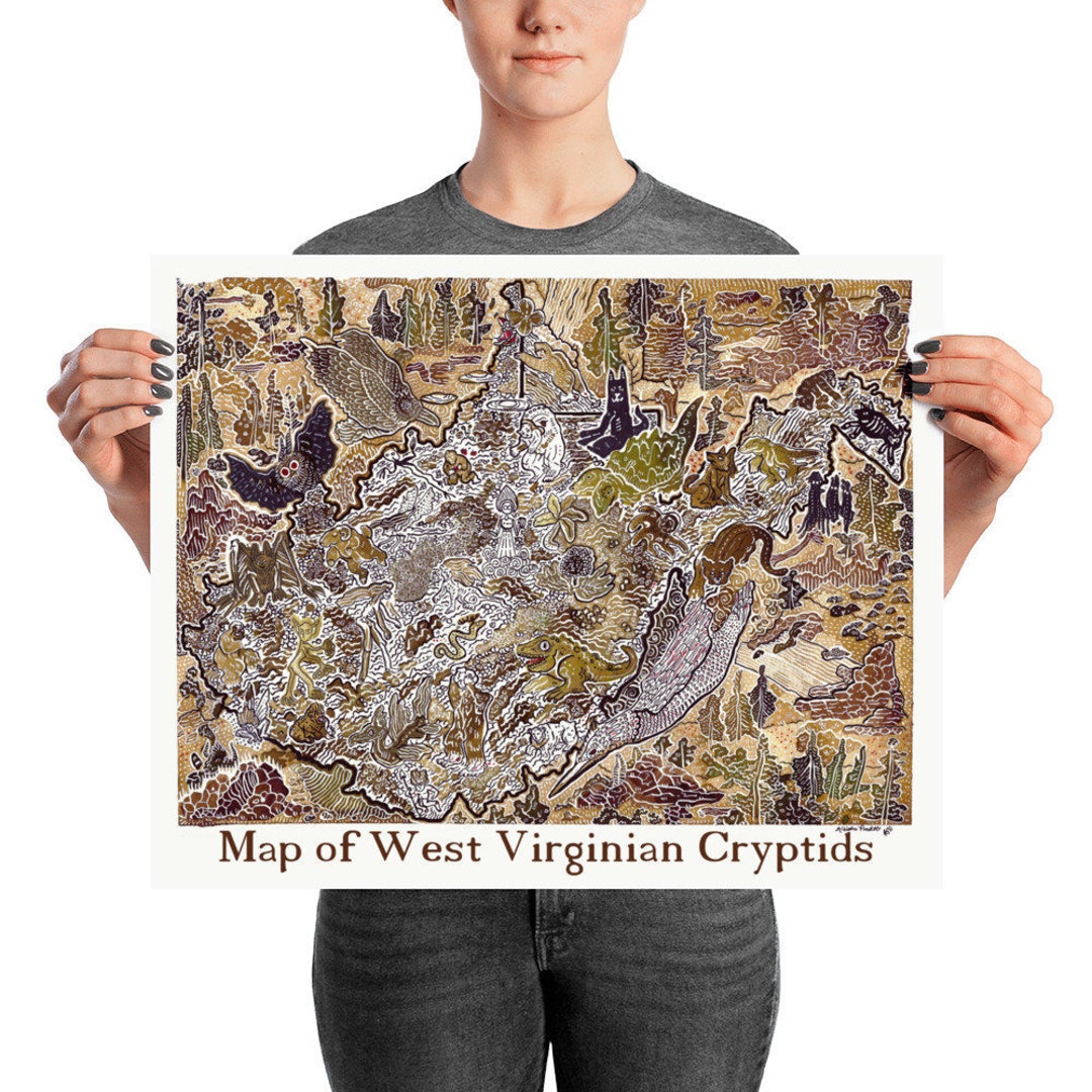 West Virginia Cryptozoology Monster Map - Etsy