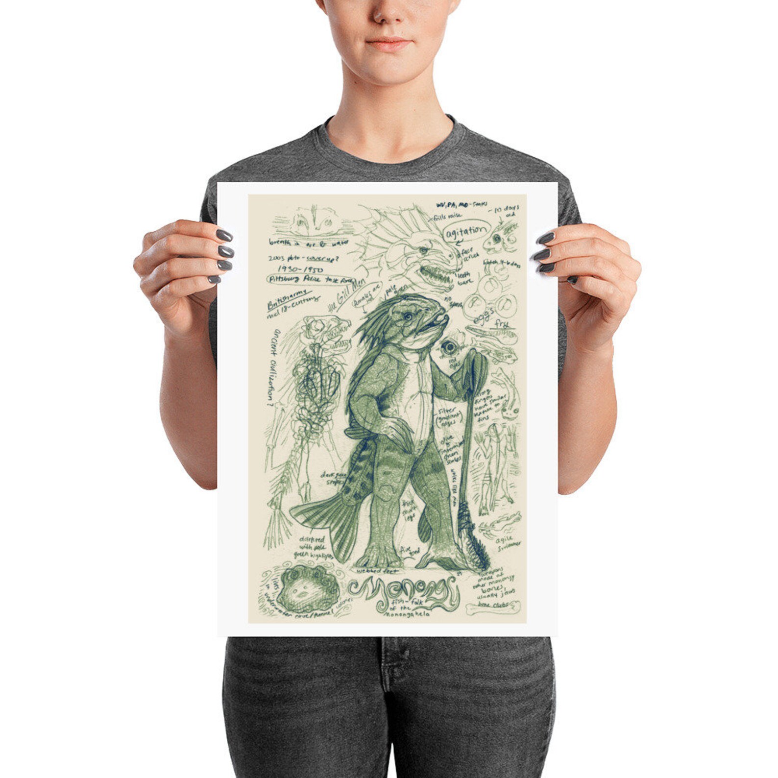 Monongy the Fish Folk: Cryptid Bestiary Sketch Art Print - Etsy