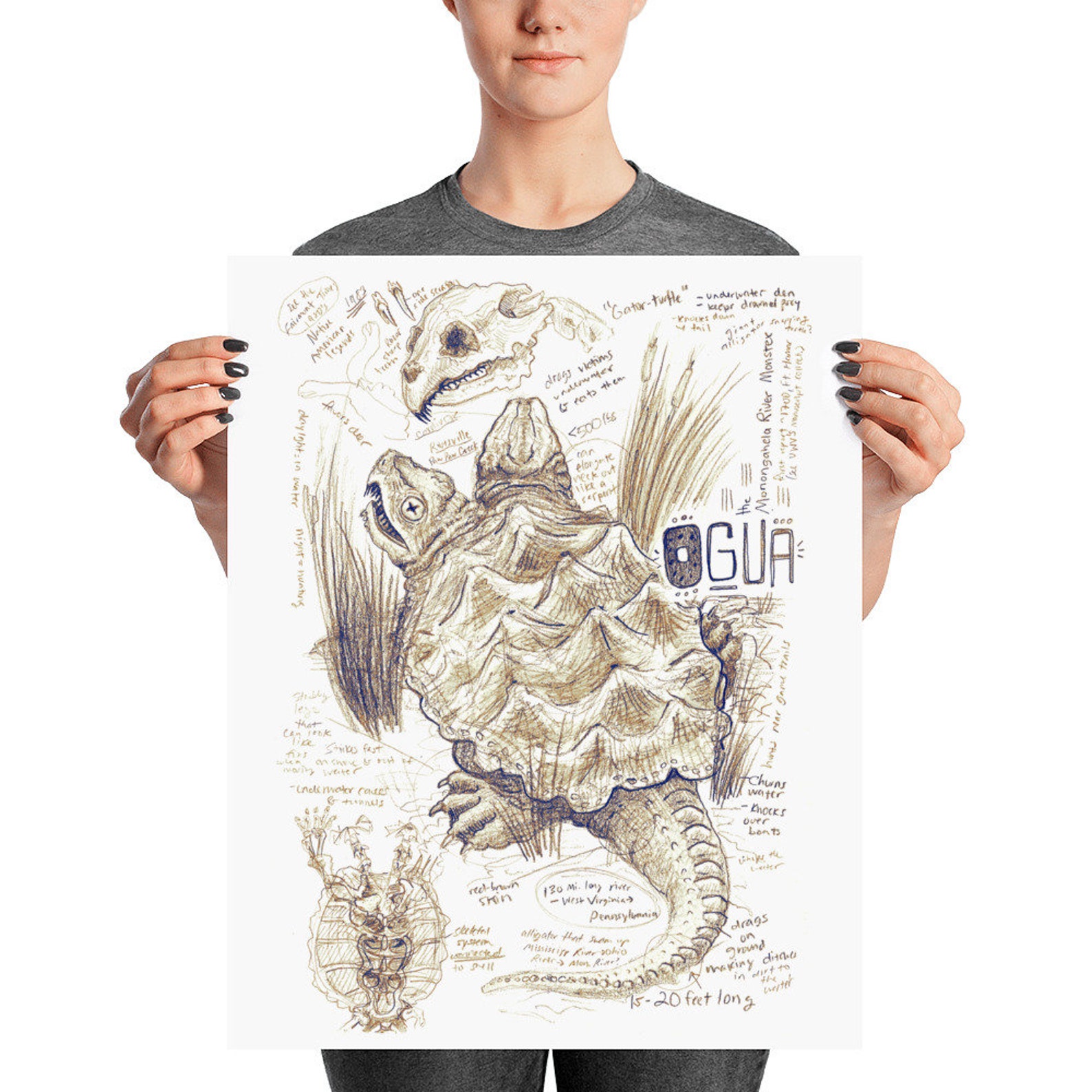 Ogua Two-Headed Turtle Cryptid Art Print | Etsy