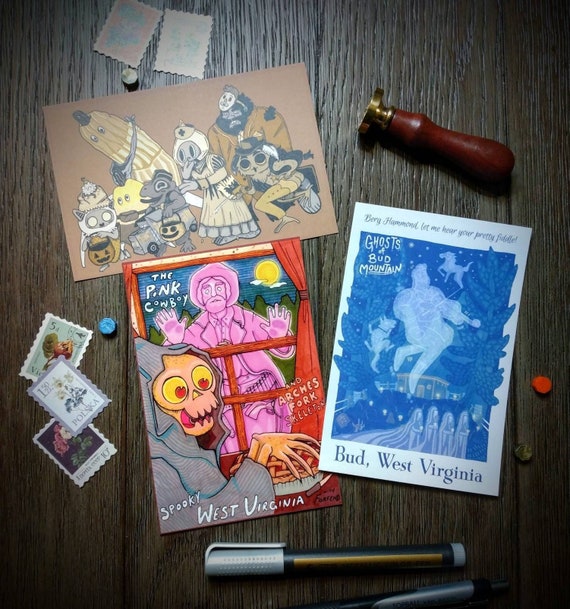 Halloween Cryptid Postcard Set 3 Spooky Postcards Mini - Etsy