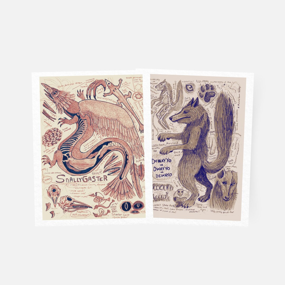 Maryland Cryptid Anatomy Art Snallygaster & Dewayo Journal Print ...