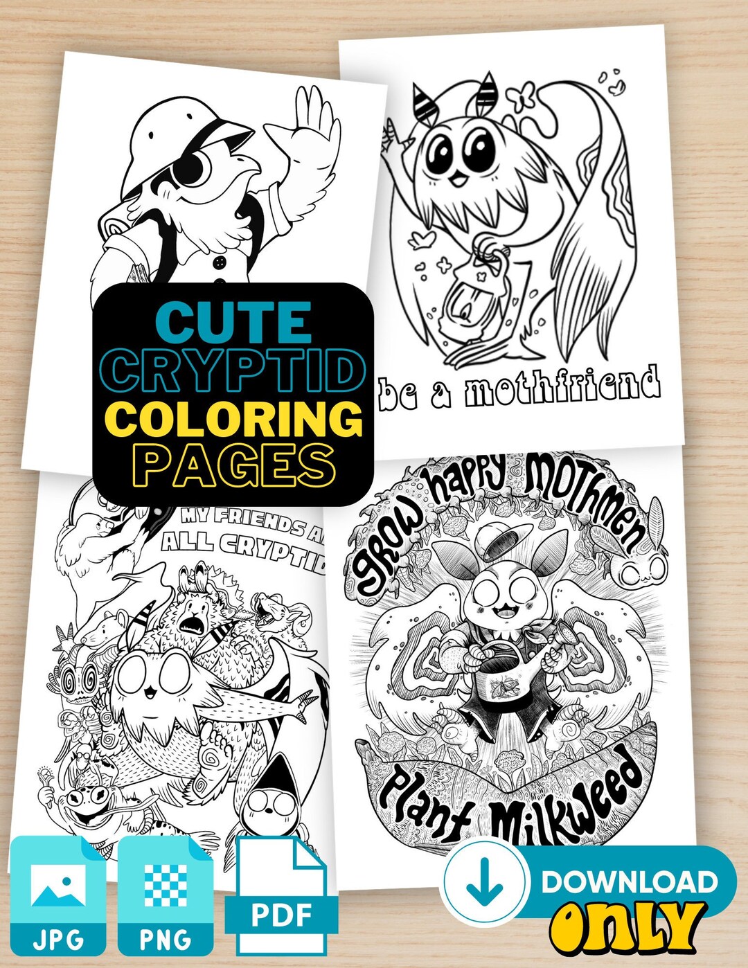 Buy Mothman and Friends Cryptid Coloring Pages 5 Instant Download .png ...
