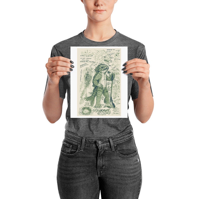 Monongy the Fish Folk: Cryptid Bestiary Sketch Art Print | Etsy