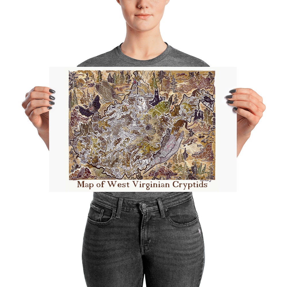 West Virginia Cryptozoology Monster Map - Etsy