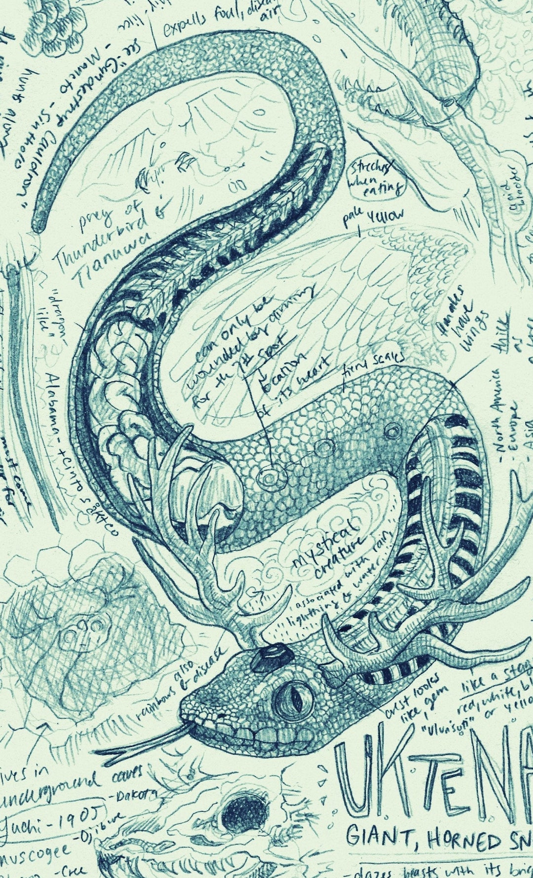 Uktena, the Horned Snake: Mythological Cryptid Bestiary Art Print ...