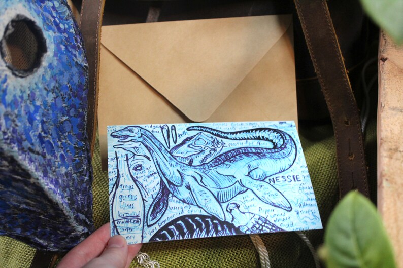 Nessie Cryptid Postcard and Mini Print - Etsy