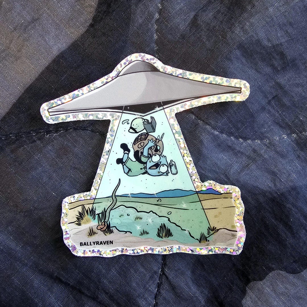 UFO Abduction Glitter Sticker - Water, Sun, & Scratch Resistant, Die ...