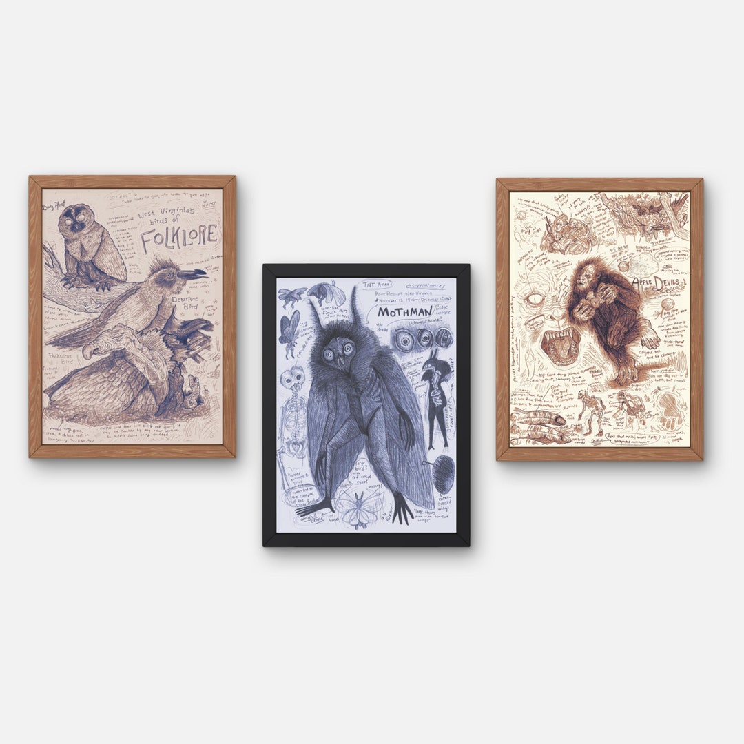 Mothman and Cryptid Anatomy Art West Virginia Cryptids, Birds, Apple ...