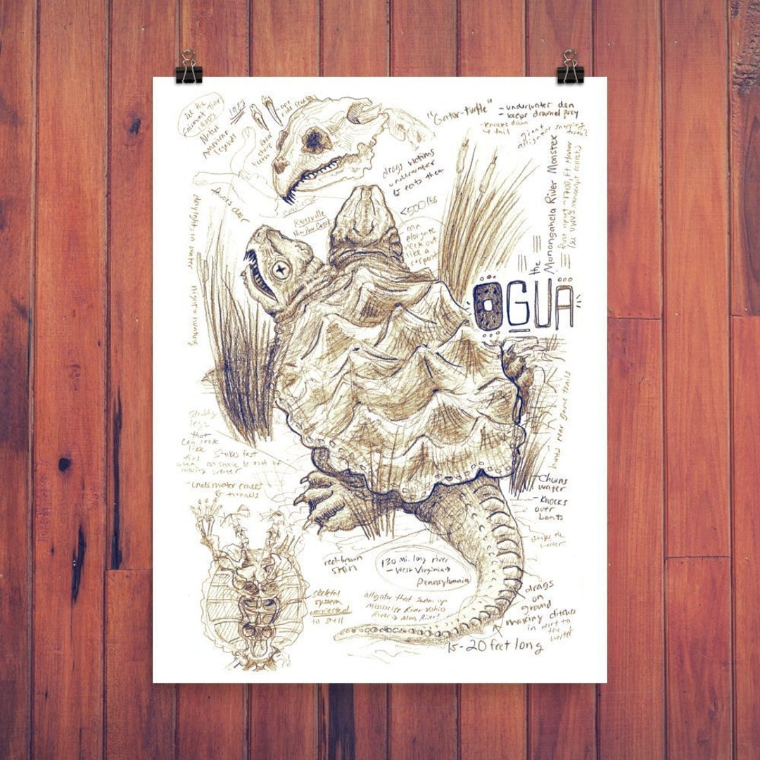 Ogua , Two-headed Turtle Cryptid Art Print - Etsy
