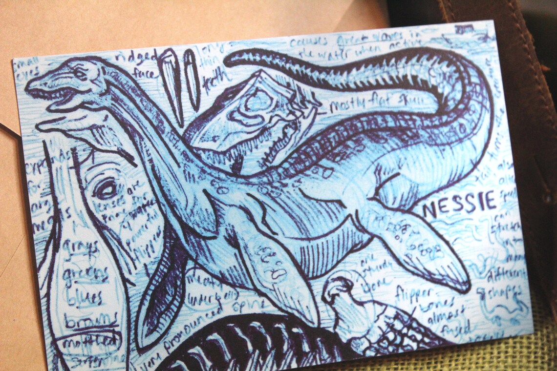 Nessie Cryptid Postcard and Mini Print - Etsy