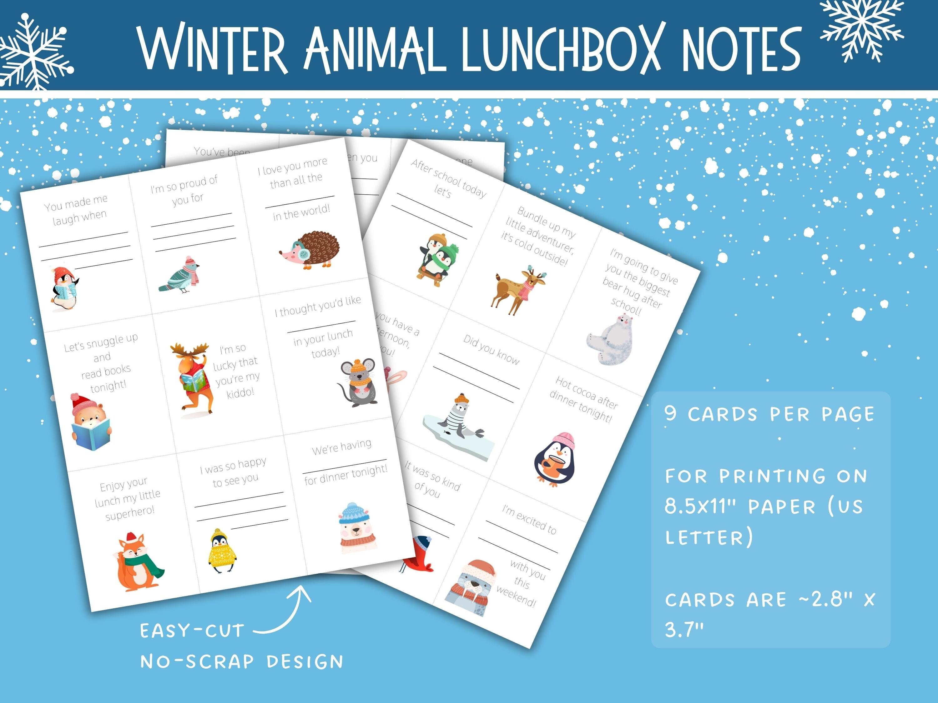 Winter Animal Lunchbox Notes for Kids Warm up Your Kiddos - Etsy