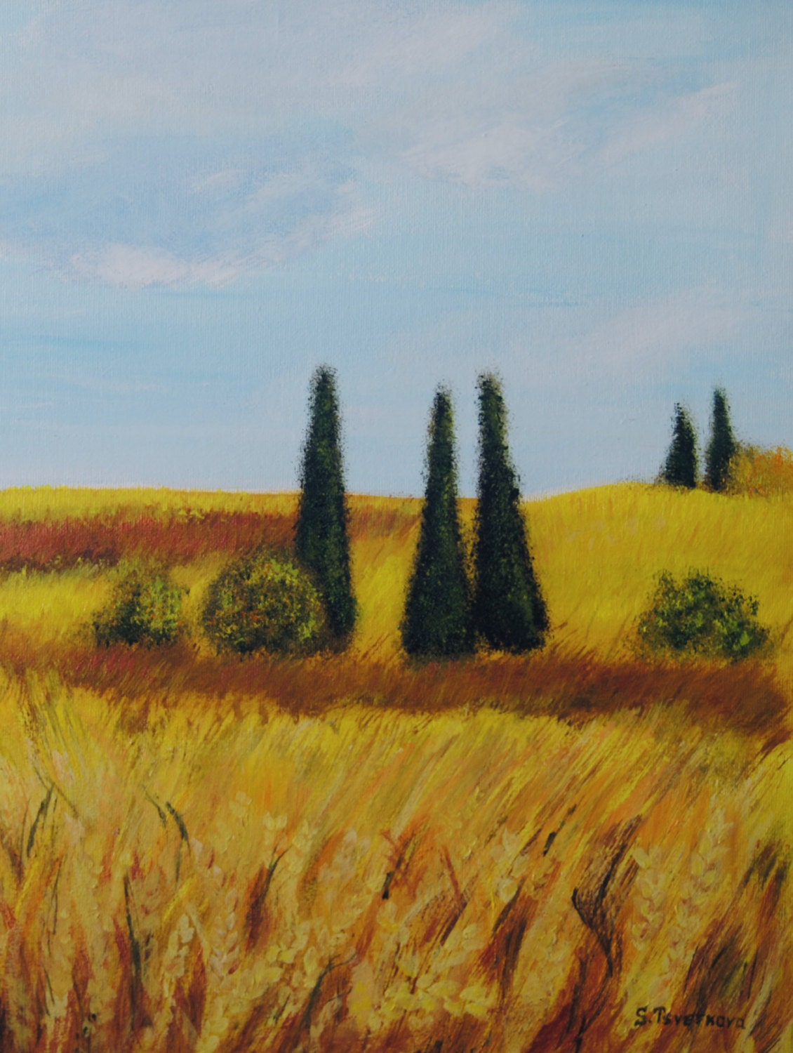 Herbst, Weizenfeld, Gemälde, Original, Impressionismus, Leinwand ...