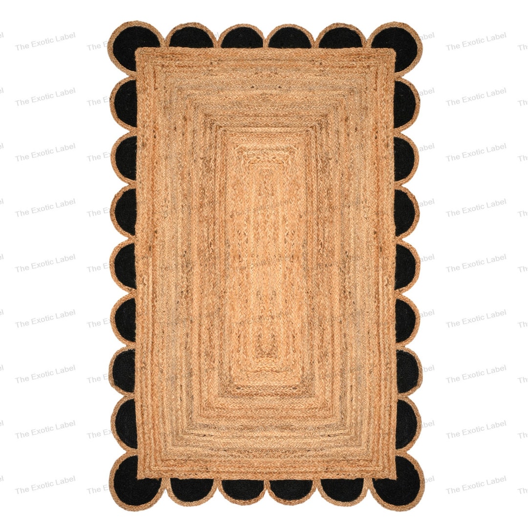Scallop Pattern Jute Area Carpet for Bedroom 5 X 7 Ft, Soft Reversible ...