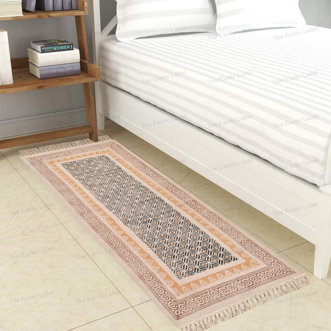 Hand Block Printed Cotton Bedside Runner Rugs Bohemian Cotton - Etsy