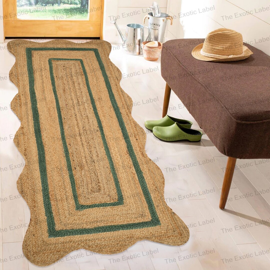 Natural Fiber Runner, Woven Jute Runner, Scallop Rug, Boho Scallop ...