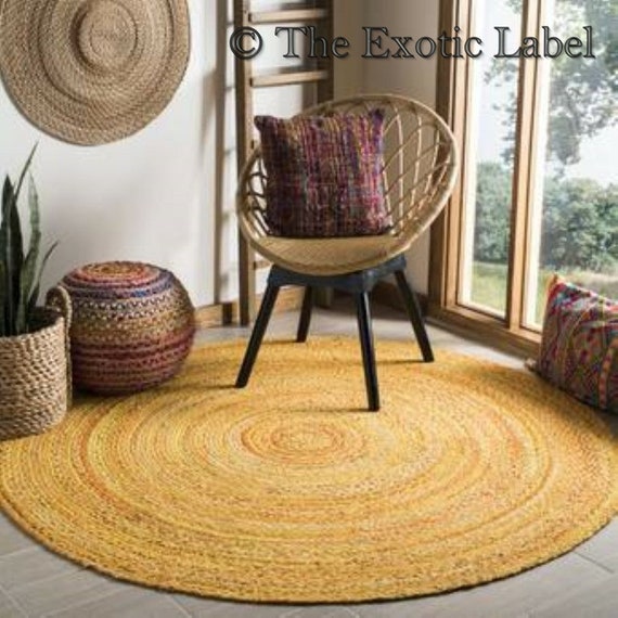 Hand Braided Yellow Round Rug Vintage Pattern Rag Rug Indian | Etsy