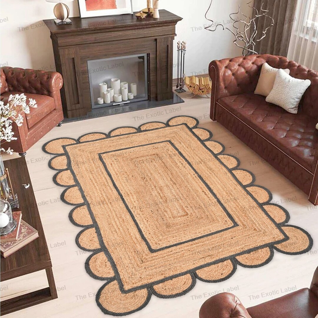 Bohemian Scallop Jute Rug Scallop Edge Area Rug for Living - Etsy