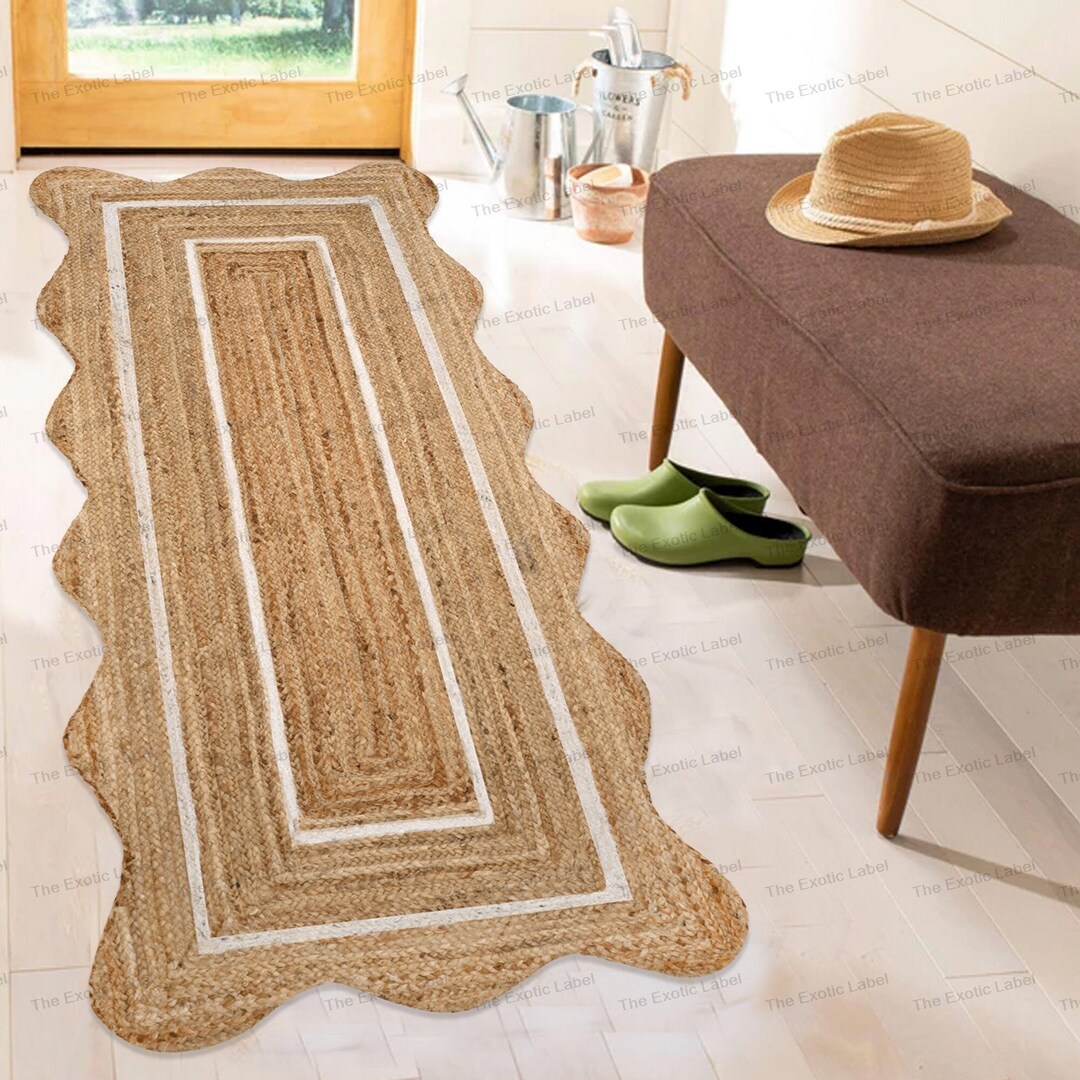 Natural Fiber Wavy Scallop Runner Rugs ON SALE, Bohemian Jute Scallop ...