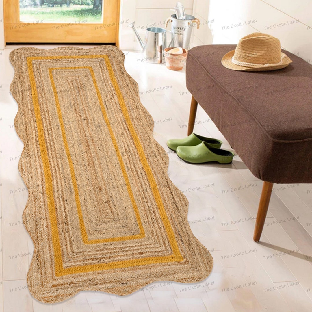 Bohemian Scallop Pattern Jute Runner 20' Long, Handmade Jute Scallop ...