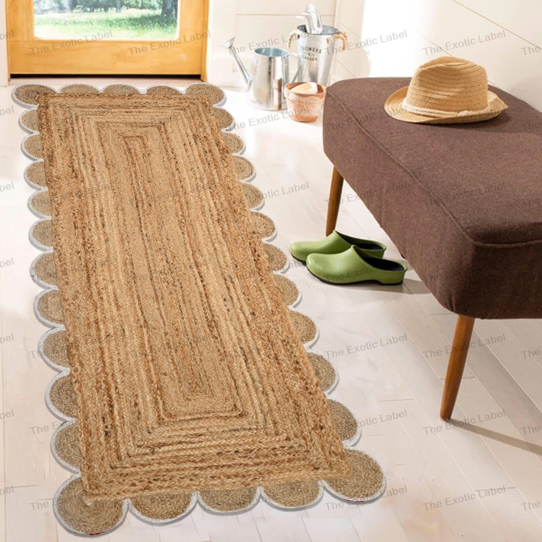 Bohemian Jute Scalloped Living Room Runner 2 X 10 Ft, Handwoven Jute ...