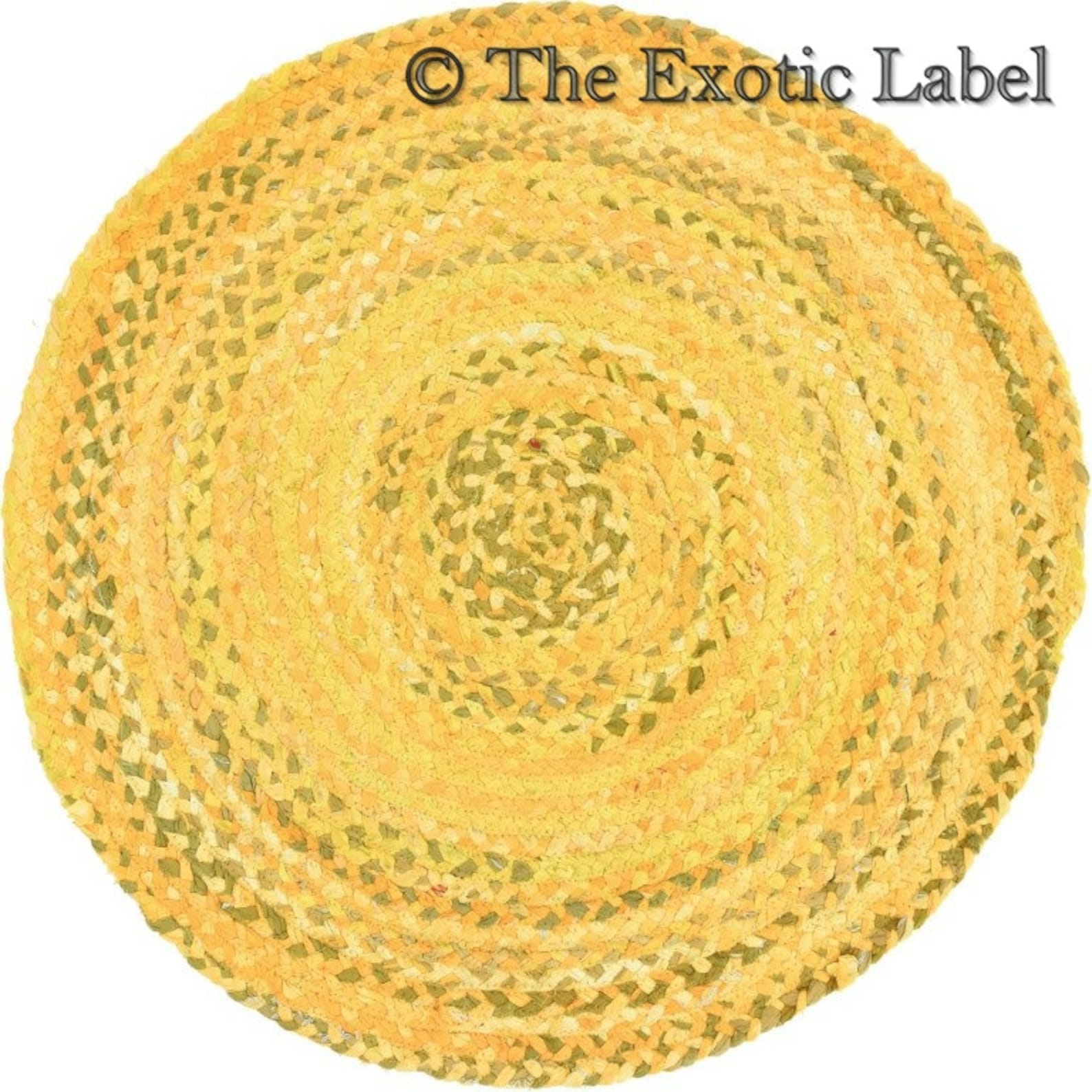 Hand Braided Yellow Round Rug, Vintage Pattern Rag Rug, Indian Handmade ...