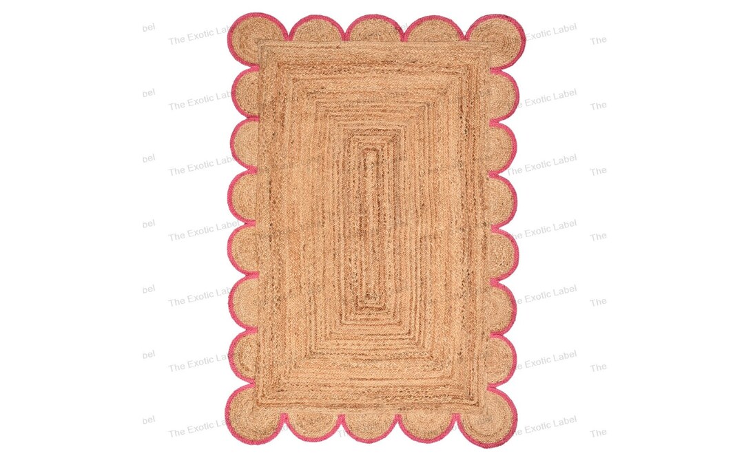 Bohemian Pink Trim Scallop Rug for Kids Room, Soft Reversible Scallop ...