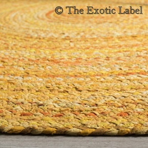 Hand Braided Yellow Round Rug, Vintage Pattern Rag Rug, Indian Handmade ...