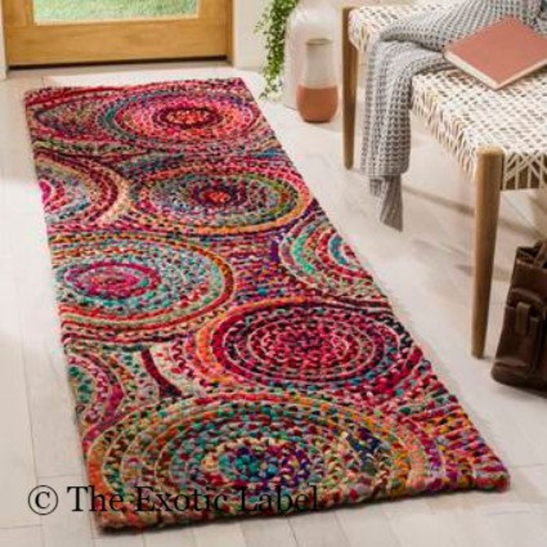 Colorful Mandala Pattern Rag Rug, Turkish Rug, Long Rectangular Rug ...