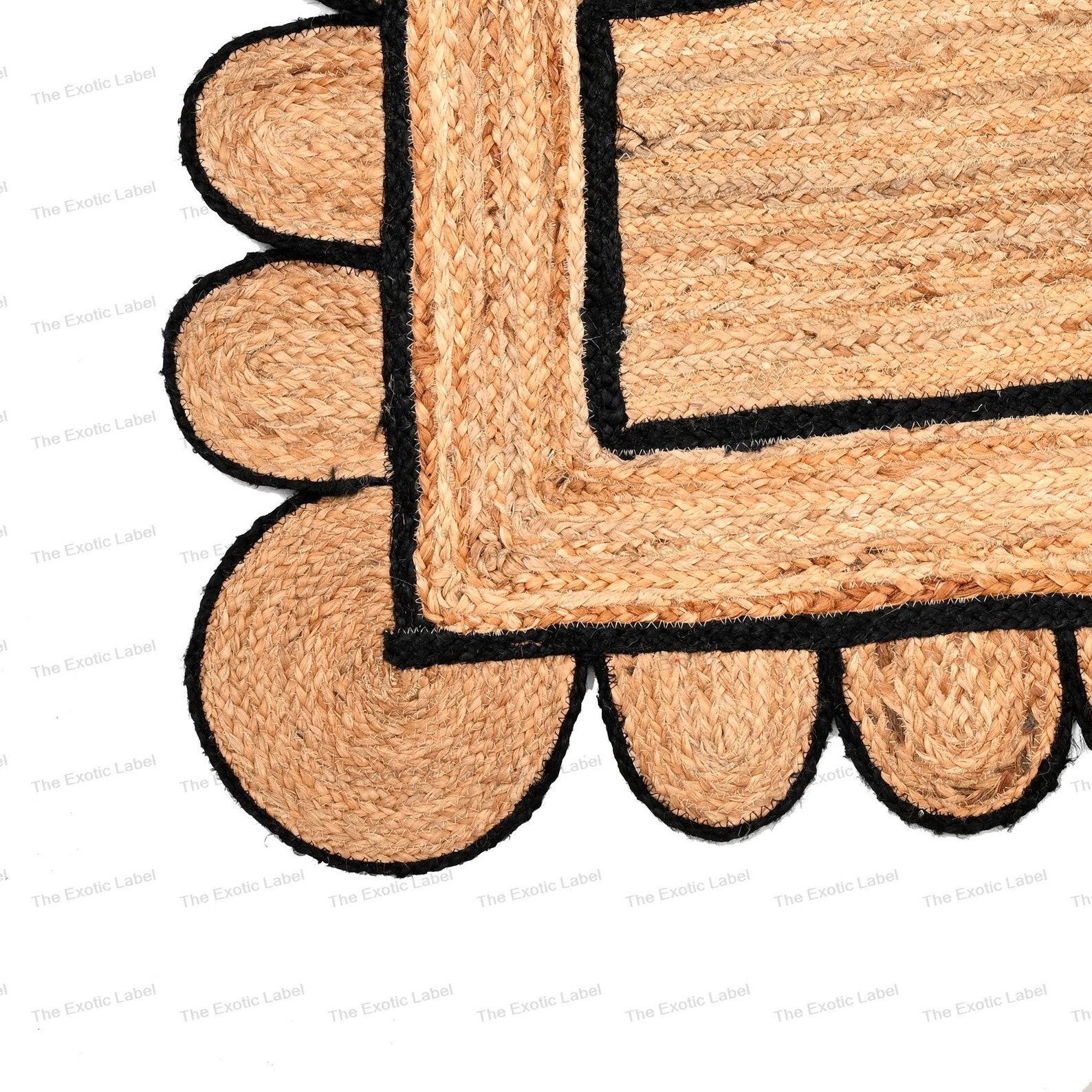 Black Border Natural Fiber Jute Scallop Kitchen Runner 3 X 10 Feet ...