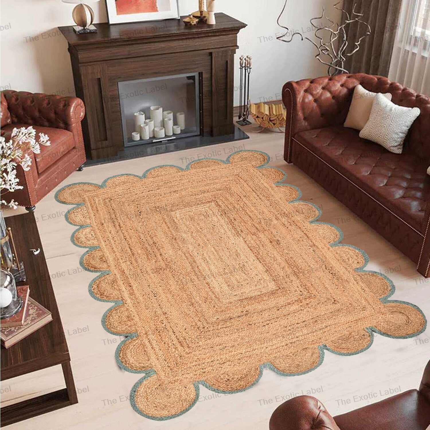 Blue Scallop Jute Rug Runner, Christmas SALE on SCALLOP RUGS, Living ...