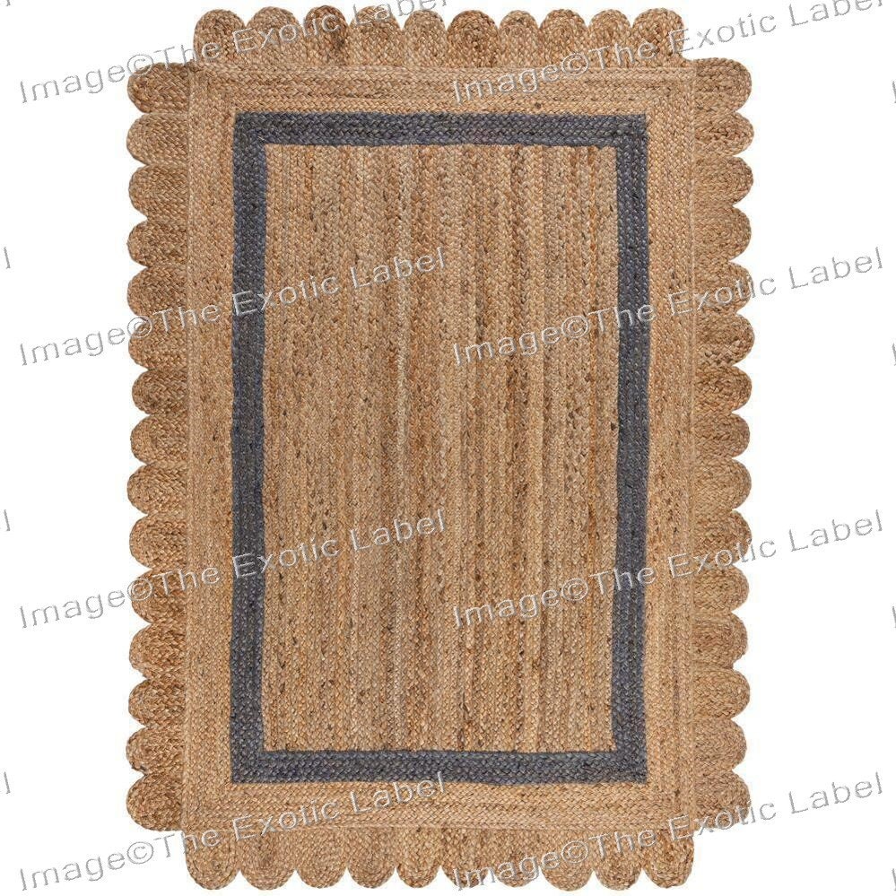 Gray Trim Scalloped Jute Rug Grey Scallop Rug Decorative - Etsy UK