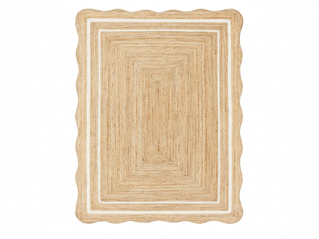 Wavy Edge Jute Rug Scalloped Border Carpet Runner Wavy Border Hallway ...