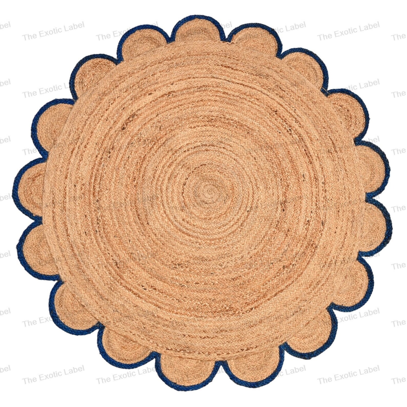 Scallop Edge Round Area Rug for Living Room 10 Feet, Bohemian Natural ...