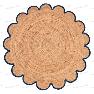 Scallop Edge Round Area Rug for Living Room 10 Feet, Bohemian Natural ...