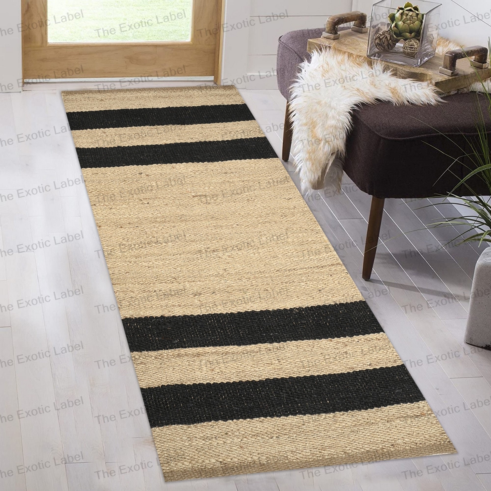 Black and off White Jute Hemp Hallway Runner 2.5 X 12 Ft, Soft ...