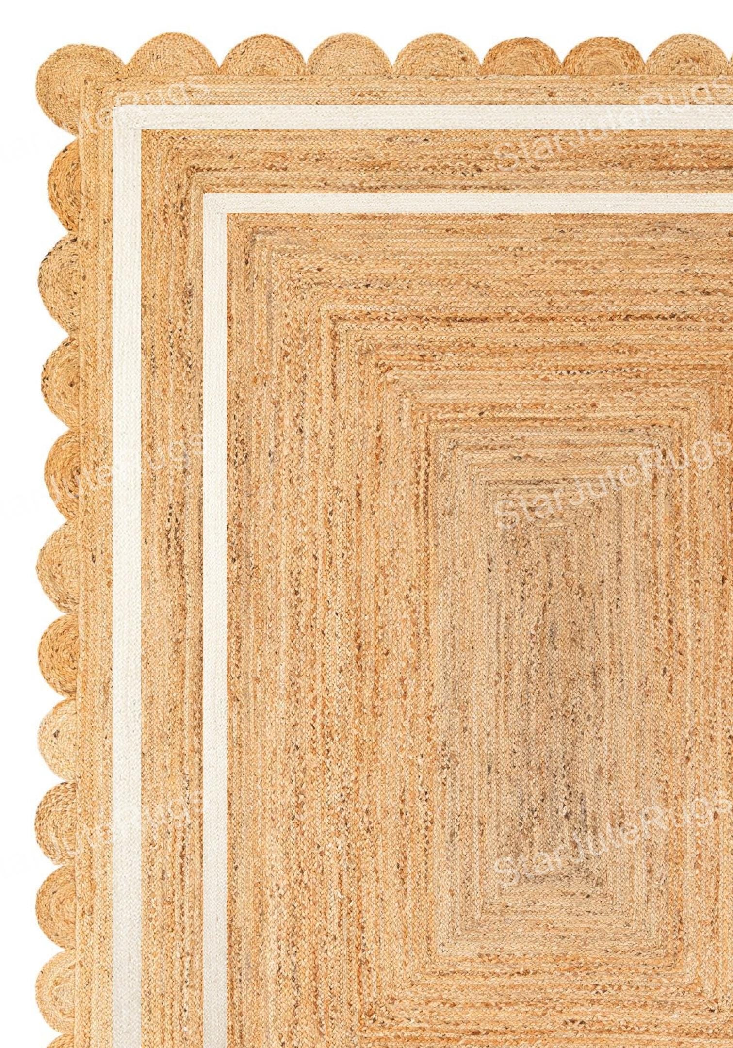 Jute Scalloped Rug, White Scalloped Rug, Scalloped Edge Rug, Boho ...