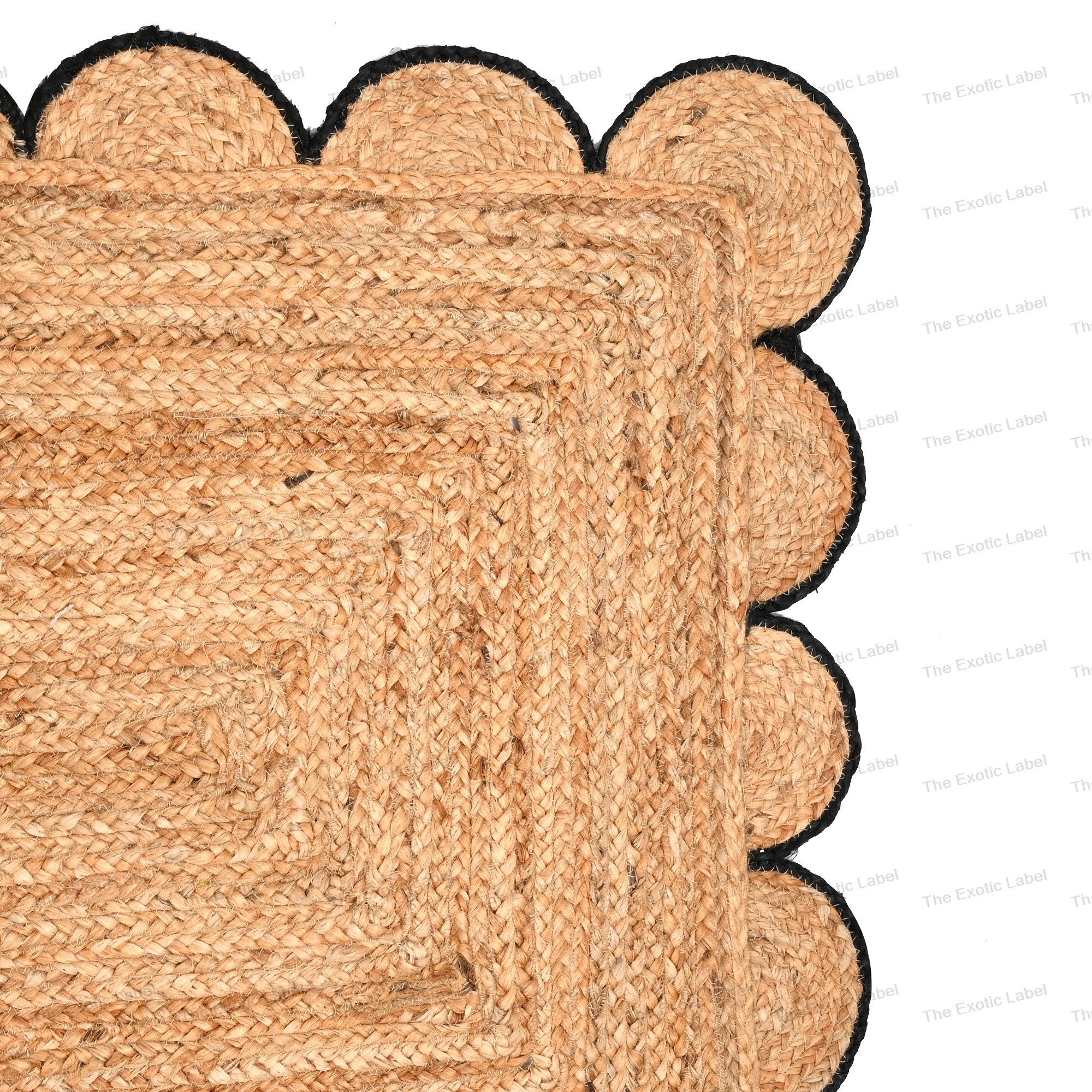 Black Trim Scallop Jute Entryways Runner Rugs, Bohemian Jute Foldable ...