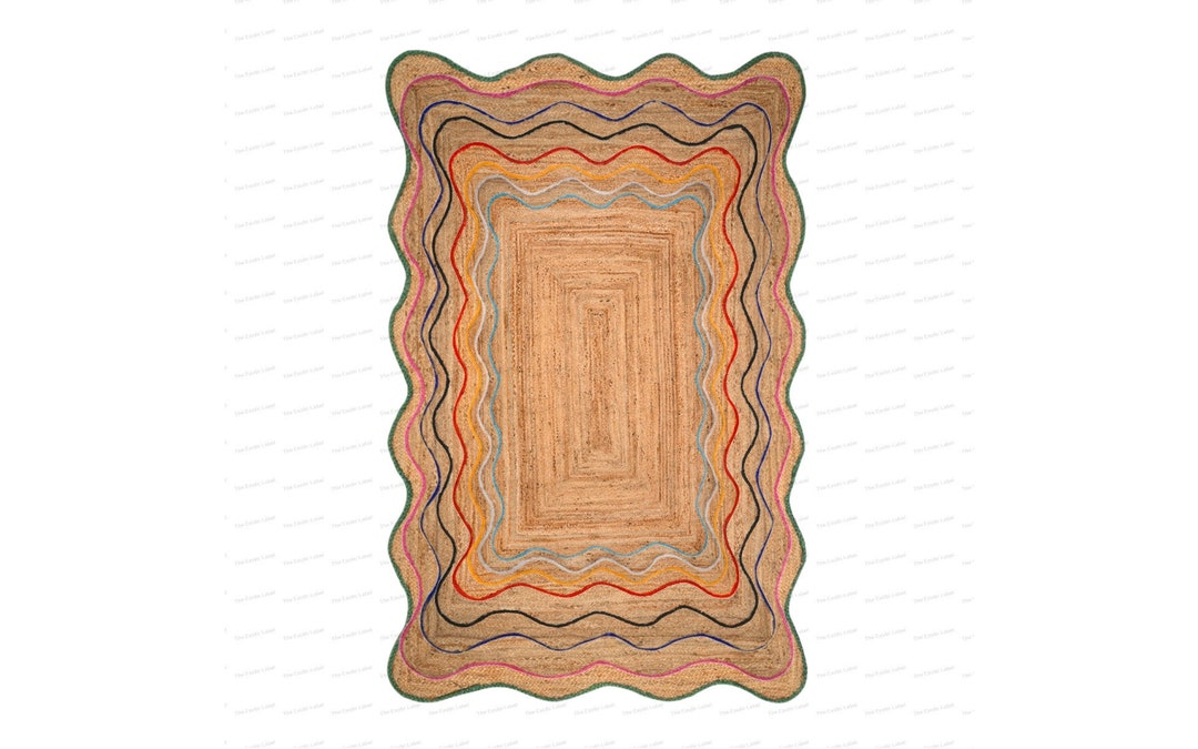 Wavy Edge Scallop Pattern Jute Living Room Rug 4 X 6, Bohemian Scallop ...