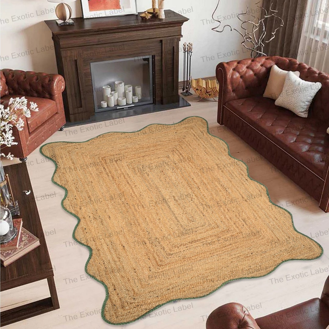 Wavy Edge Scalloped Dining Room Square Rugs 5 X 5, Soft Natural Fiber ...