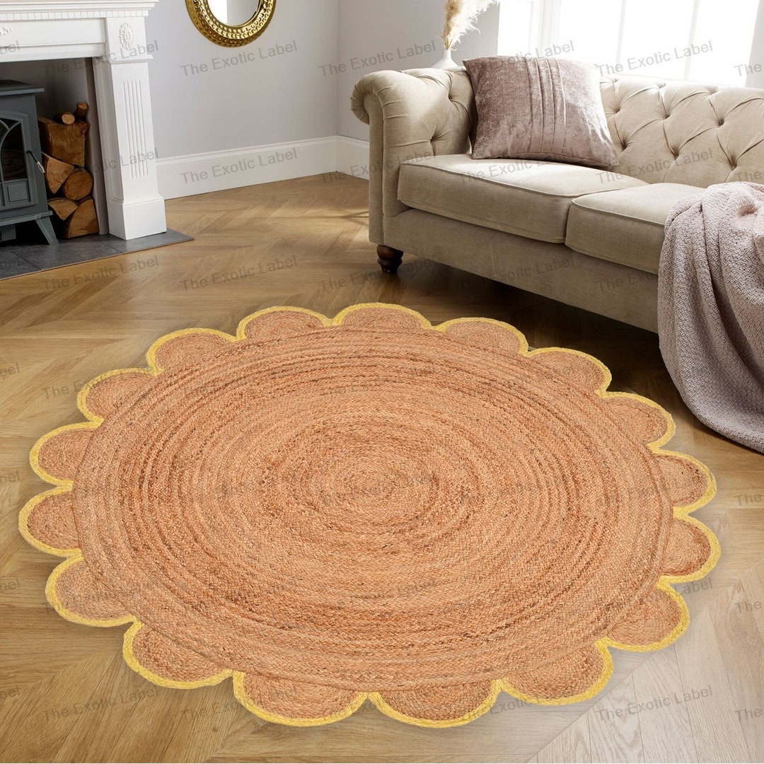 8 Feet Round Scallop Jute Rug Carpet Bohemian Round Scallop - Etsy