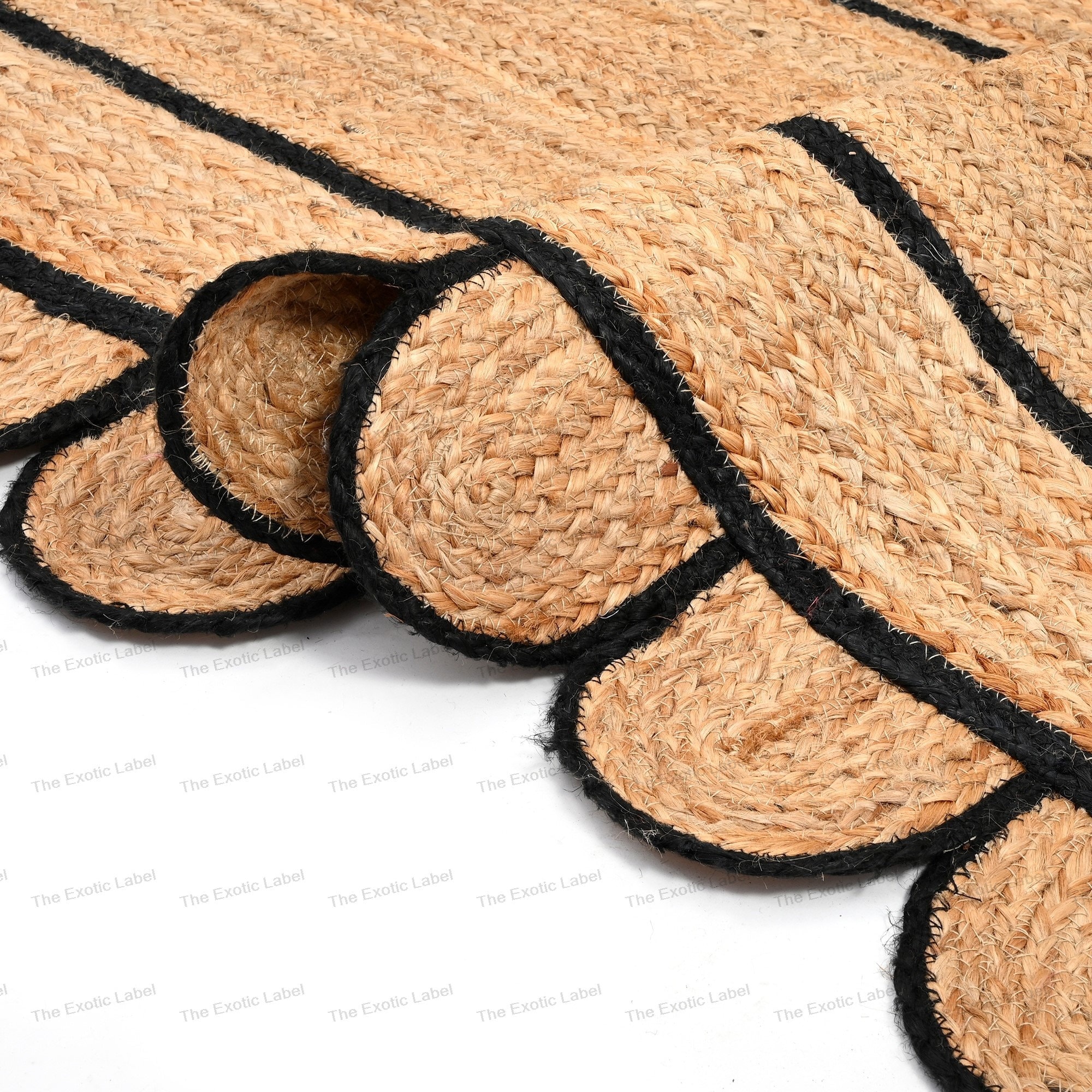 Black Border Natural Fiber Jute Scallop Kitchen Runner 3 X 10 Feet ...