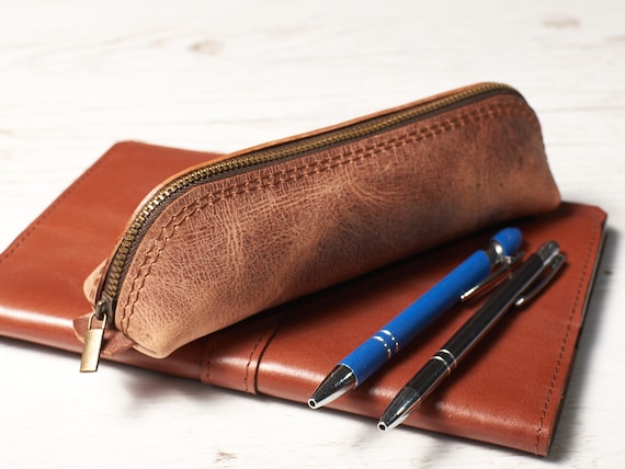 Leather Pencil Case With Zipper. Best Leather Pencil Pouch for Artists. Triangle Pen Sleeve. Handmade Personalized Gift. Art Storage. Etsy UK