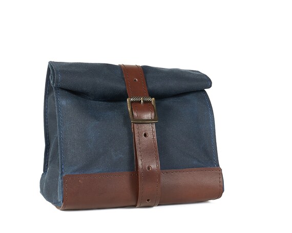 Blue Lunch Bag. Lunch Box. School Lunch Bag. Waxed Canvas and | Etsy