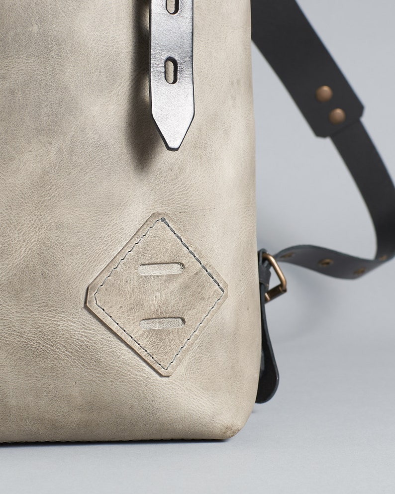 Grey Leather Roll Top Backpack. Minimalist Black and Grey - Etsy