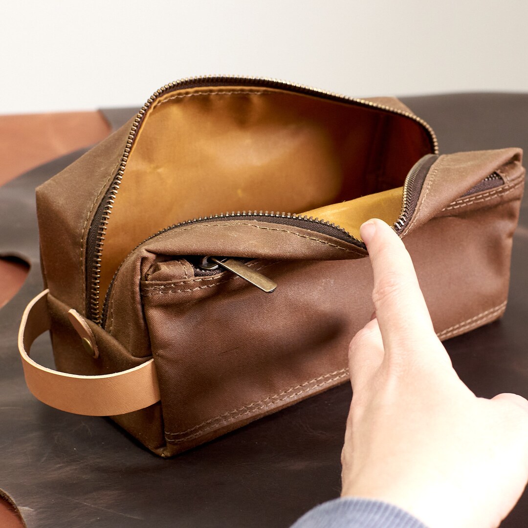 Personalized Waxed Canvas Dopp Kit. Waterproof Toiletry, Shaving Bag ...