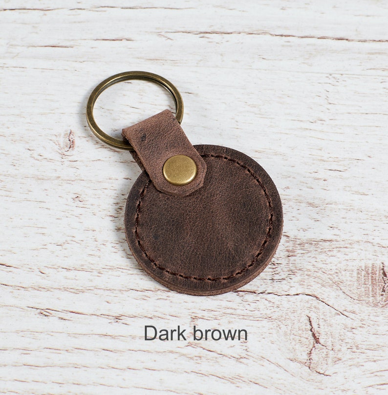 Round Leather Keychains With Engraving. Monogrammed Keyring. Custom ...
