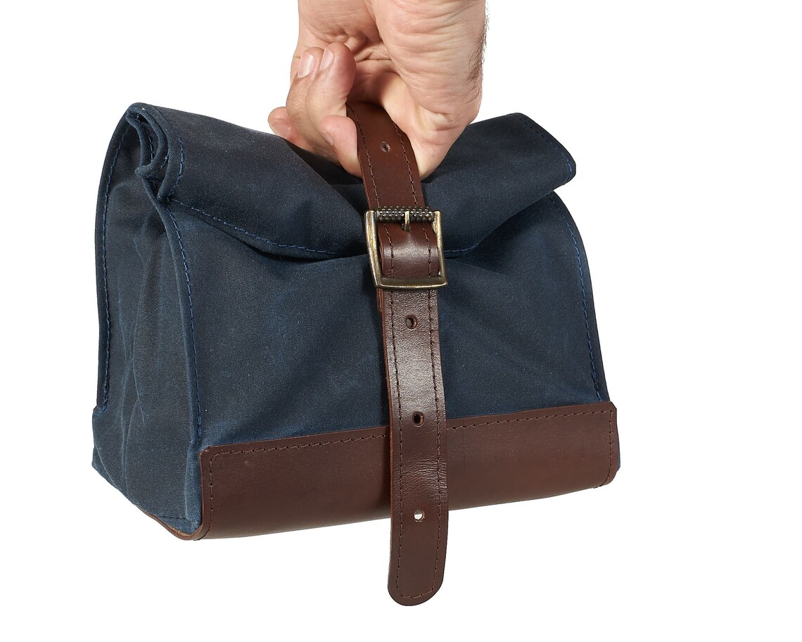 Blue Lunch Bag. Lunch Box. School Lunch Bag. Waxed Canvas and | Etsy