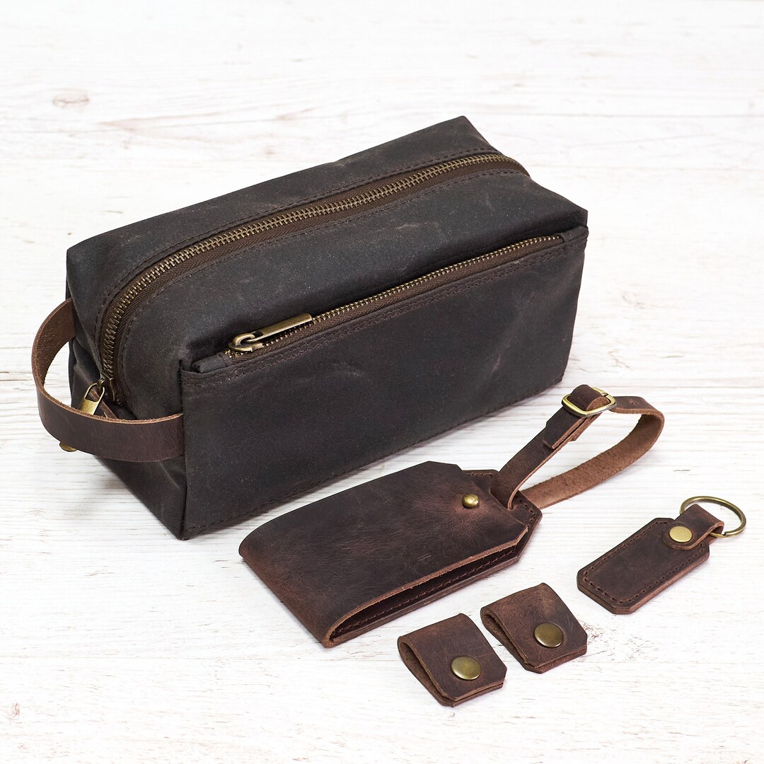 Personalized Travel Accessories Set. Waxed Canvas and Leather Dopp Kit ...
