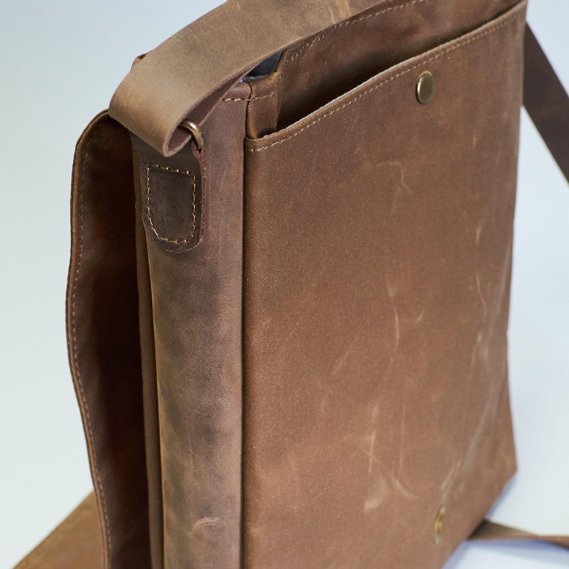 Brown Waxed Canvas Tablet Messenger Bag. Small Men's Crossbody Bag With ...