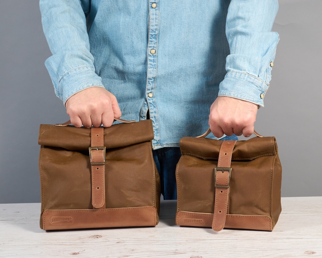 Waxed Canvas Lunch Bag. Waterproof Lunch Box With Leather Handle ...